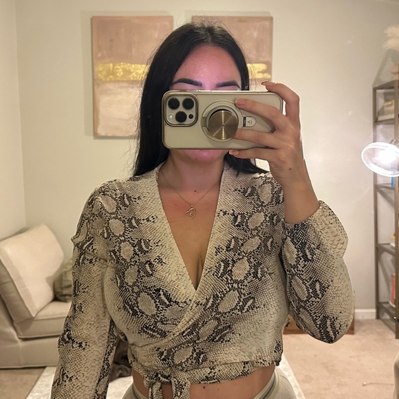 Tops | Windsor Snake Print Long Sleeve Wraparound Crop Top | Poshmark